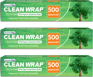 Cleanwrap 500 Grams 2-in-1 Aluminium Foil & Paper (Pack of 3), Keeps ...