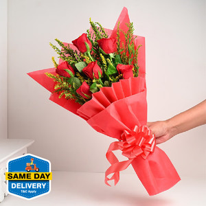 Floweraura Fresh Love Special Bunch of Fresh Live 6 Red Roses Flower ...