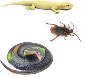BBS DEAL Pack of 3 Realistic Rubber Lizard,Cockroach & Snake Prank Toy ...