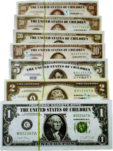 Mallexo US Dollar Money Toys for Kids 300pc Coupons 6 Design Doller ...