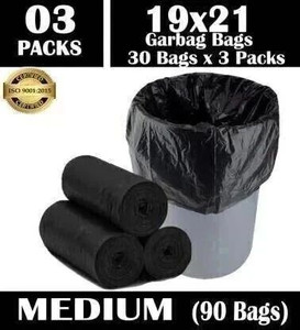 CLOUDTEN Garbage Bags Medium Size Black Color 19 X 21 Inch | Disposable ...