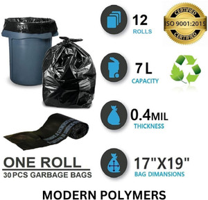 MODERN POLYMERS Dustbin Bags 17x19 360 Small 12 L Garbage Bag Pack Of ...