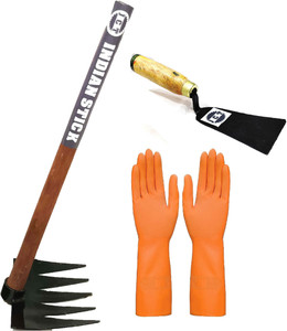 JCT AGRICO IRON RAKE,KHURPI WITH WOODEN HANDLES(70,25CM) AND 1 PAIR OF ...
