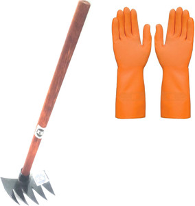 JCT SET OF 2 GARDEN TOOL RAKE WITH WOODEN HANDLE AND RUBBER GLOVES ...