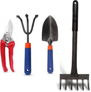 Toolsbae Garden Hand Tool Set of 4 (6 Teeth Rake, Cultivator, Trowel ...