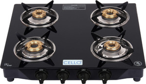 CELLO Regal 4 Burner Black Gas Cooktop,Toughened Glass, ISI Certified ...