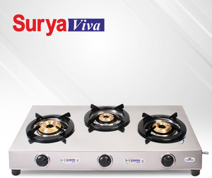 SURYAVIVA Super 3B Stainless Steel 3 Brass Burner steel Gas Stove ...
