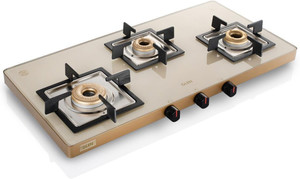 Glen 3 Burner Ultra Slim Apricot Glass Gas Stove with High Flame Forged ...