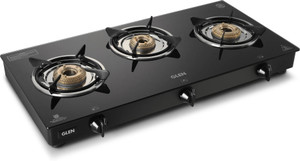 Glen 3 Burner Glass Gas Stove with High Flame Brass Burner (1030 GT HF ...