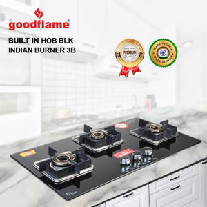 goodflame Built in Hob 3 Burner Indian Blk Burner Glass Automatic Built ...