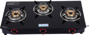 CELLO Regal 3 Burner Black Gas Cooktop,Toughened Glass, ISI Certified ...