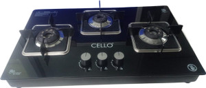 CELLO Platinum 3 Burner Black Manual Ignition LPG Glass Top Gas Stove ...