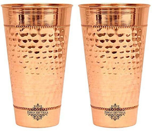 IndianArtVilla (Pack of 2) Set of Hammered Copper Big Lassi Glass with ...