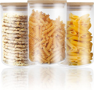 SERA (Pack of 3) Glass Jar 270ml with wooden Lid Set of 3 Glass Set ...