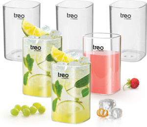 TREO (Pack of 6) V Square Borosilicate Glass Tumbler Set of 6, 280 ml ...
