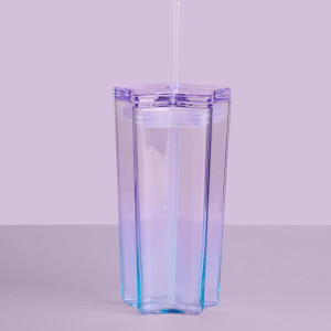 SERA Star Shaped Slub Glass with Lid and Straw Gradient Drinking ...