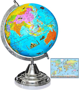 Clearo 8 Inch Decorative Tabletop World Globe with Brass Finish Stand ...