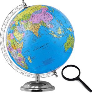 eRise Big Size World Globe w/ Steel Finish Arc & Base, Educational ...