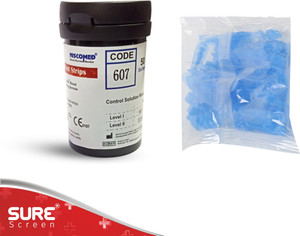 NISCOMED Sure screen Glucose Test Strips 50 With 50 Round Blood Lancet ...