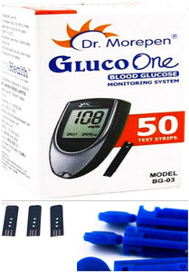 Dr. Morepen BG-03 TESTSTRIPS WITH WELLSTAR ROUND GLUCOMETER LANCETS 100 ...