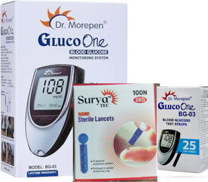 Dr. Morepen Glucometer and 25 Strips , Dr Seibert Sterile 100 Lancets ...