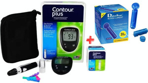 CONTOUR PLUS Glucometer +25 Glucostrip with 100 DiabaScan Round Blood ...