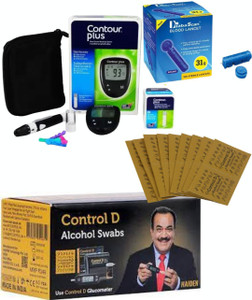 CONTOUR PLUS Glucometer +25 Glucostrip +100 DiabaScan Round Lancet+100 ...