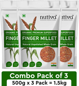 Nutiva Combo Pack of 3 Ragi/Finger millet 500g Mandua/Mandia/Taidalu ...
