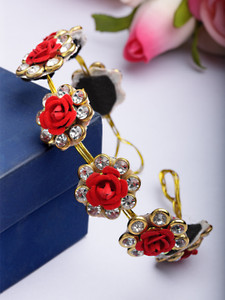 Sanjog Red Paper Flower With White Stone Floral Handmade Tiara For ...