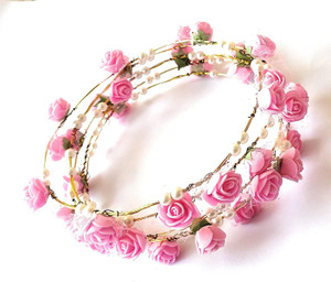 ShikharRetails Pink Rose Flower Artificial Headpiece Tiaras for Girls ...
