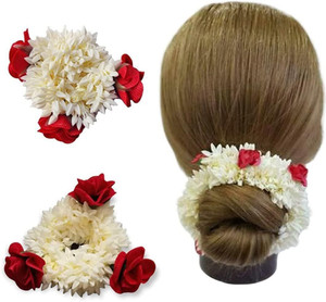 AALIYA INTERNATIONAL Pack of 2 Mogra and rose flower gajra, scrunchie ...
