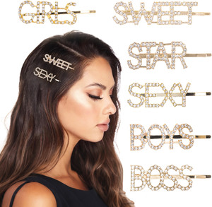 AmazingKarts 6Pcs Rhine Word Hair Clips Crystal Letter Hair Pins For ...