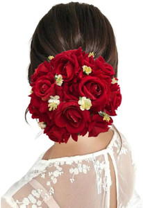 SAMYAK Bridal Hair Bun Artificial Rose Flower Juda Hair Extension Bun ...