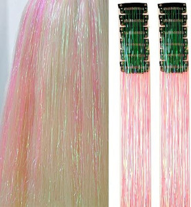 Views 2Pcs Clip in Tinsel, 24 Inch Glitter Tinsel Extensions (Light ...