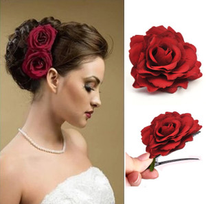 JAS BEAUTY Stunning Red Rose Flower Hair Pin For Bridal Hair ...