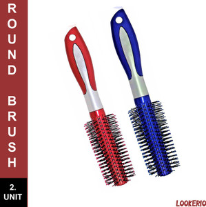 LOOKERIO Red Blue Color Plastic Round Rolling Curling Comb Hair Brush ...