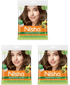 Nisha Creme Hair Color Pouch 40 gm ,Light Brown (Pack OF 3) , Light ...