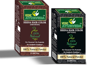 VEDICAYURVEDA Henna Natural Soft Black & Dark Brown Combo Pack , Soft ...