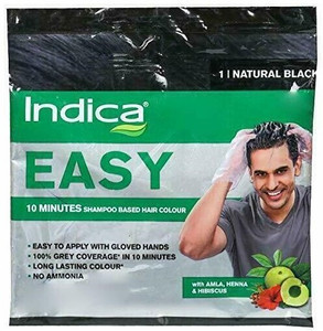 Indica Easy Natural Black Shampoo Based Hair Colour - 18ml , Black ...