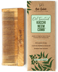 Nat Habit Kacchi Neem Wooden Shampoo Comb For Detangling - Soaked In 17 ...
