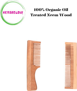 HERBAGLOW Neem Wood Wide Tooth Rake Comb with Handle for Detangling ...