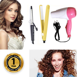 WILLA PACK OF 3 Combo of NV-1290 hair dryer,Mini hair straightener and ...
