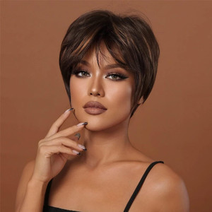 ANK 6 Inch Pixie Cut - Brown with Blonde Highlights, Synthetic Hair ...