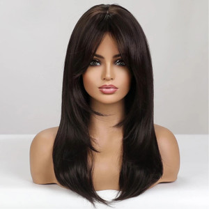 ASG 24 Inch Long Middle Part Synthetic Matte Finish Straight Layered ...