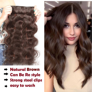 Ritzkart 24 inch Brown Wavy Curly Clip-In Human Extensions (100-110 ...