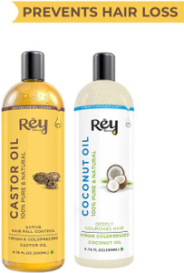 Rey Naturals Cold-Pressed 100 %Pure Castor Oil and Coconut Oil Combo ...