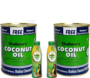 shalimar's Coconut Oil Green Tin 500ml pack of 2 with 100 ml enriched ...