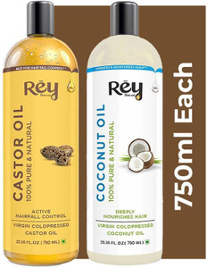 Rey Naturals Castor Oil & Coconut Oil - for hair & skin - 750ml + 750ml ...