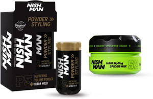 Nishman Mattifying Hair Volumizing Powder Wax 20gm + Spider Hair Wax ...