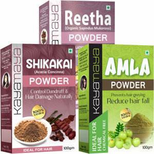 Kayamaya Herbal Amla + Shikakai + Reetha Powder- Combo Pack of 3-in-1 ...